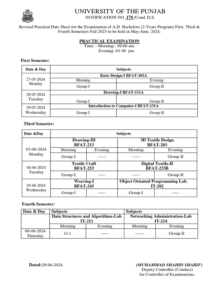 Revised Practical Date Sheet For The Examination of AD Bachelors 2 ...