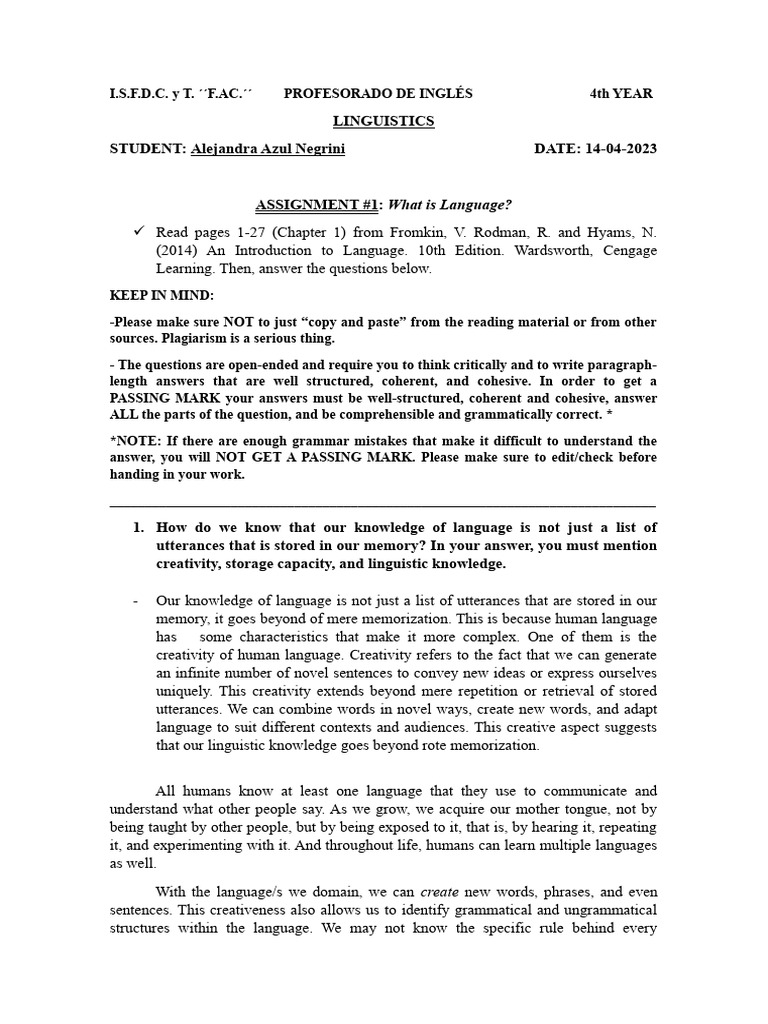 ASSIGNMENT 1 | PDF | Grammar | Linguistics