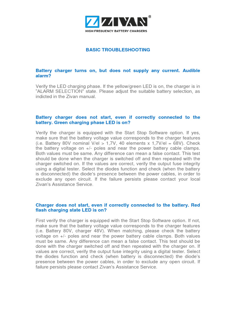 Zivan Basic Troubleshooting | PDF | Battery Charger | Light Emitting Diode