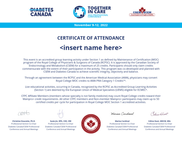 PC22 Certificate of Attendance - FINAL - Nov2 | PDF | Health Sciences ...