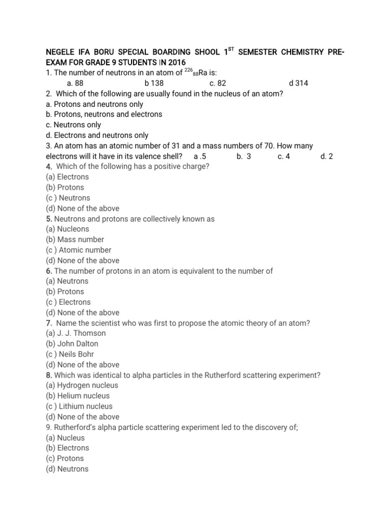 chemistry worksheet | PDF | Atoms | Proton
