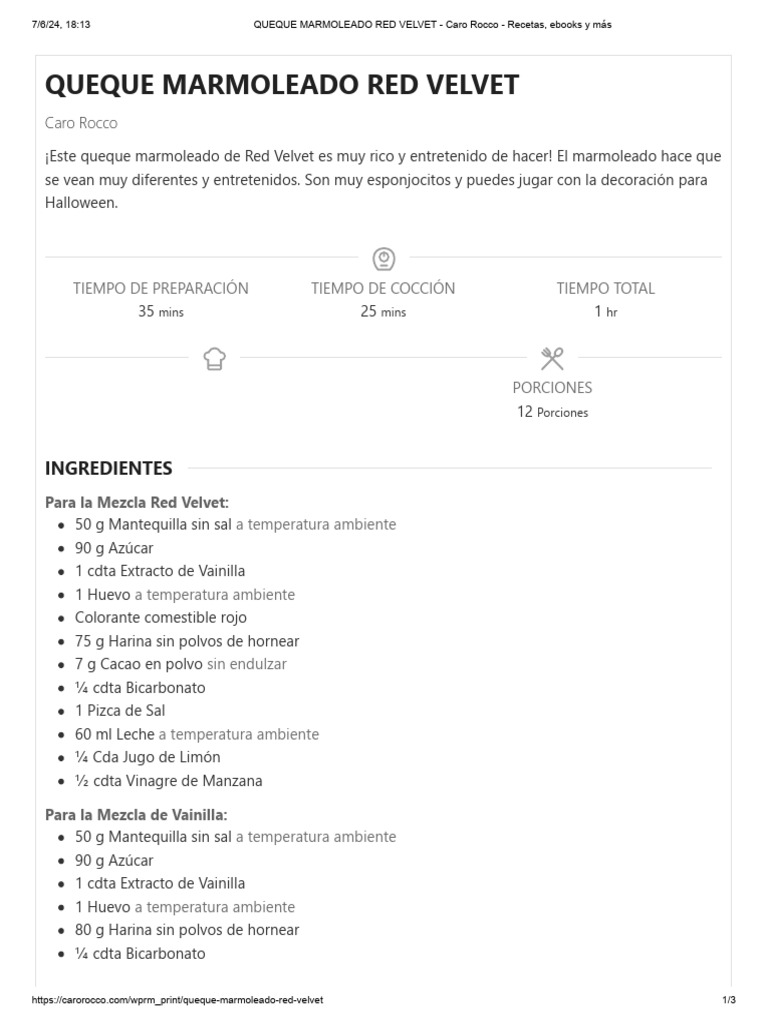 Queque Marmoleado Red Velvet | PDF | Cocina | Alimentos