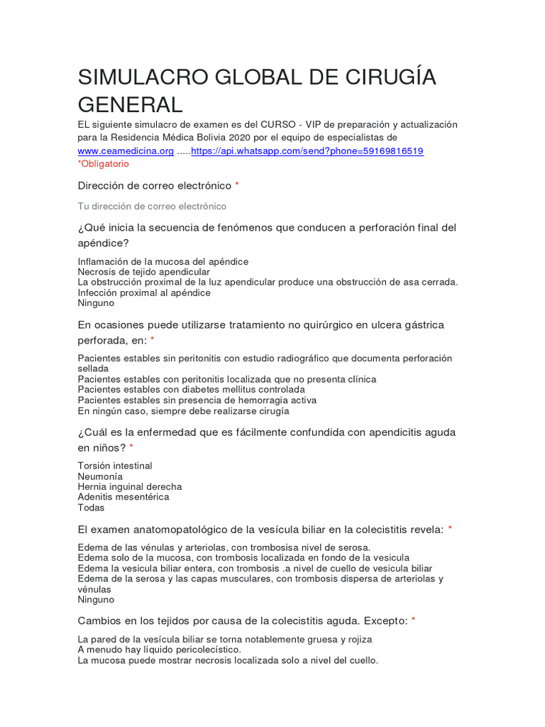 SIMULACRO GLOBAL DE CIRUGIA GENERAL | PDF | Estómago | Hemorroides