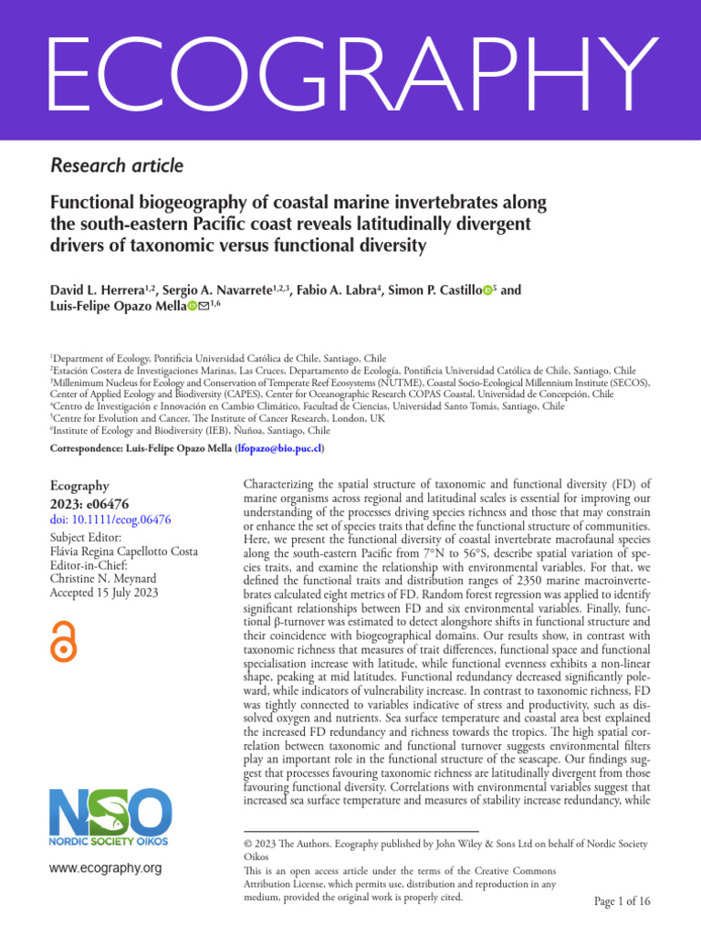 Functional Biogeography of Coastal Marine Inverteb | PDF | Biodiversity ...