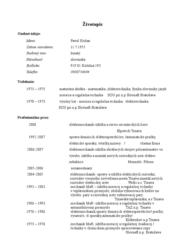 Zivotopis Č 2 | PDF