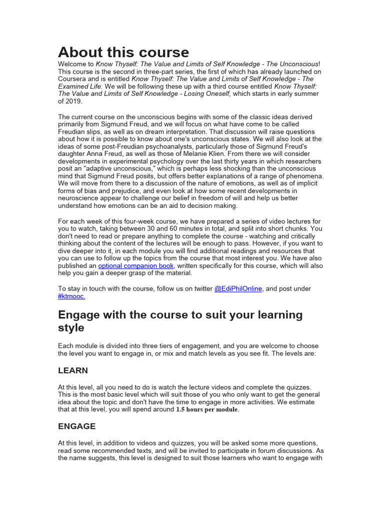 About the Course | PDF | Unconscious Mind | Knowledge