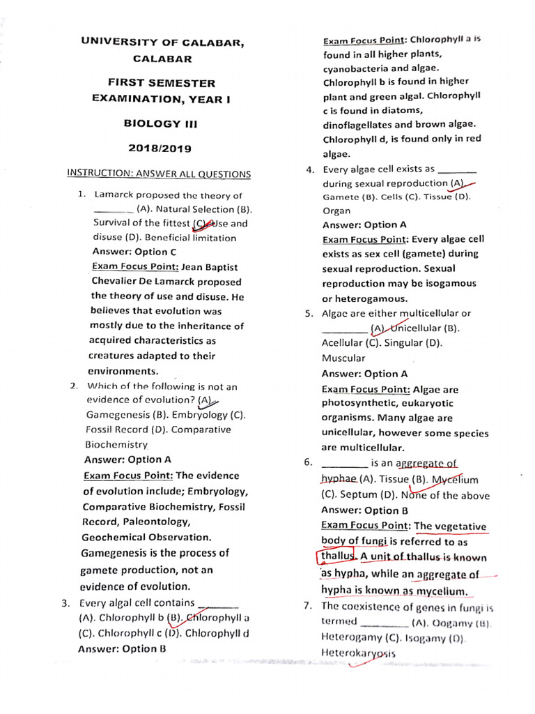 BIO 111 Past Questions and Answers | PDF