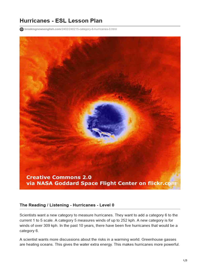 Hurricanes - ESL Lesson Plan | PDF | Tropical Cyclones | Wound