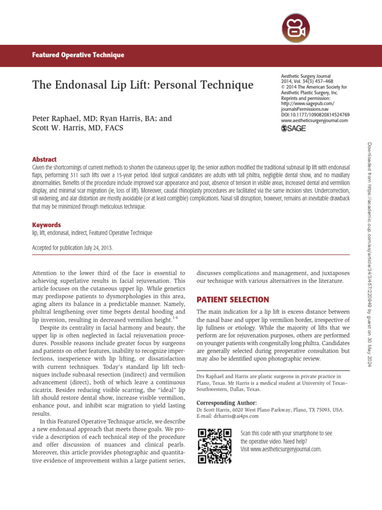 The Endonasal Lip Lift: Personal Technique: Peter Raphael, MD Ryan ...