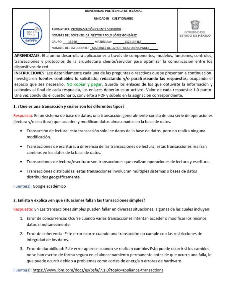 Unidad III - EVIDENCIA DE CONOCIMIENTO | PDF | Bases de datos | Ácido