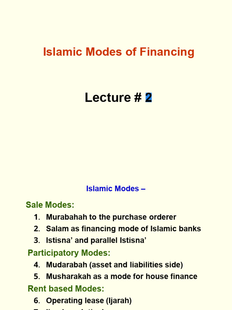 Islamic Modes of Finance | PDF | Islamic Banking And Finance | Private Sector