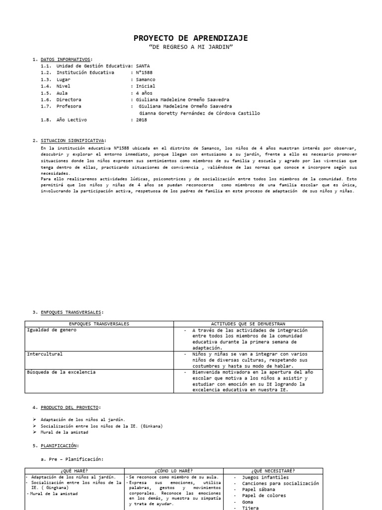 2018-PROYECTO-DE-APRENDIZAJE-1-1 | PDF | Las emociones | Aprendizaje