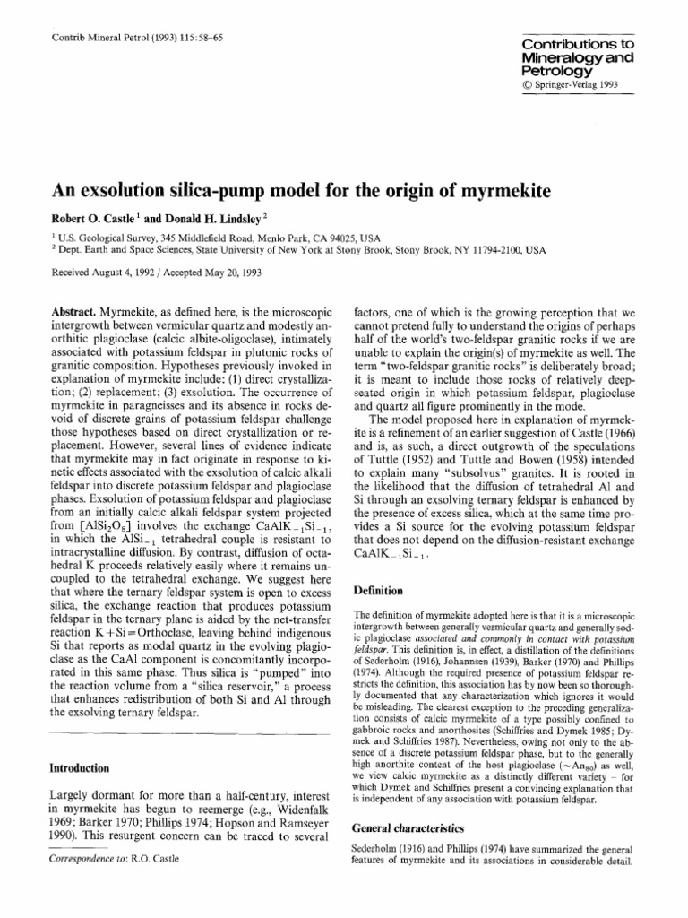 Myrmekite Formation via Exsolution Model | PDF | Granite | Petrology