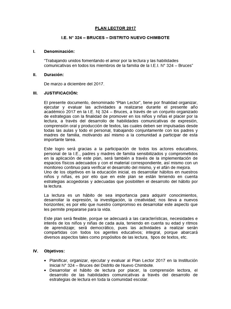 Plan Lector 2017 | PDF | Salón de clases | Comprensión lectora