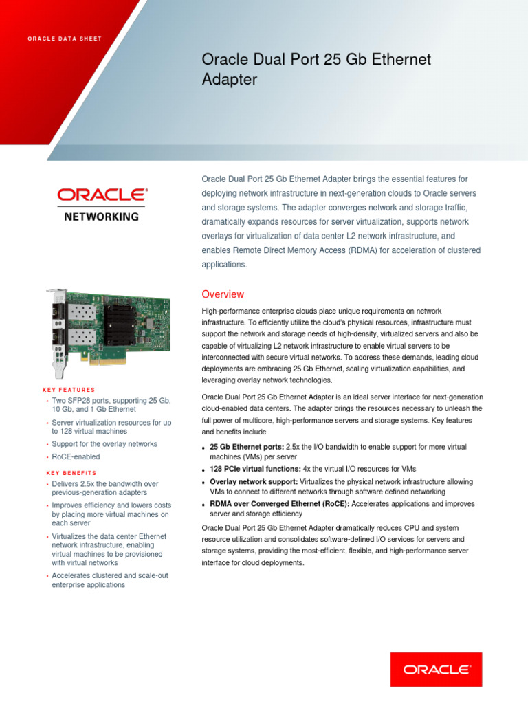 Dualport25gbethernetadapter Ds 3865159 | PDF | Computer Network | Cloud Computing