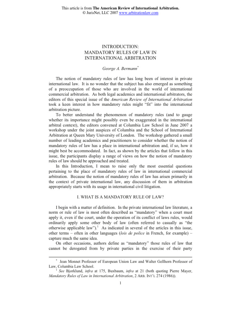 Mandatory Rules in International Arbitration | PDF | Public Policy ...