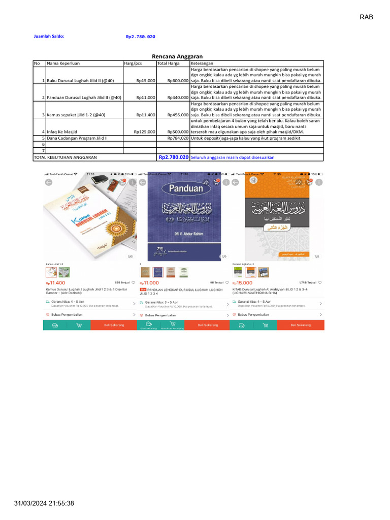 RAB Saldo Sisa Program Jilid 1 | PDF