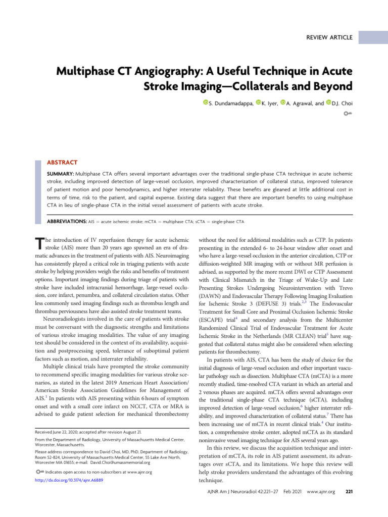 Dundamadappa, Multiphase CT Angiography | PDF | Stroke | Interventional ...