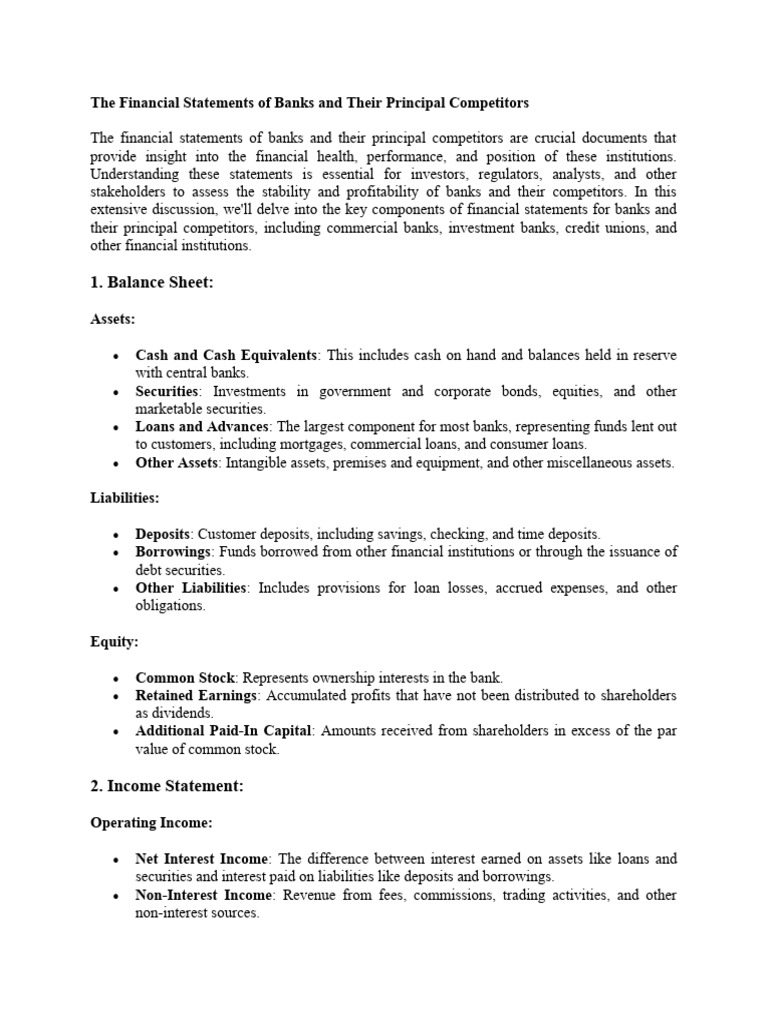 The Financial Statements of Banks and Their Principal Competitors ...