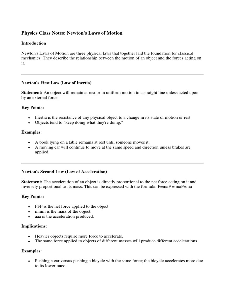 Physics Notes | PDF | Force | Newton's Laws Of Motion Physics Notes | PDF | Force | Newton's Laws Of Motion
