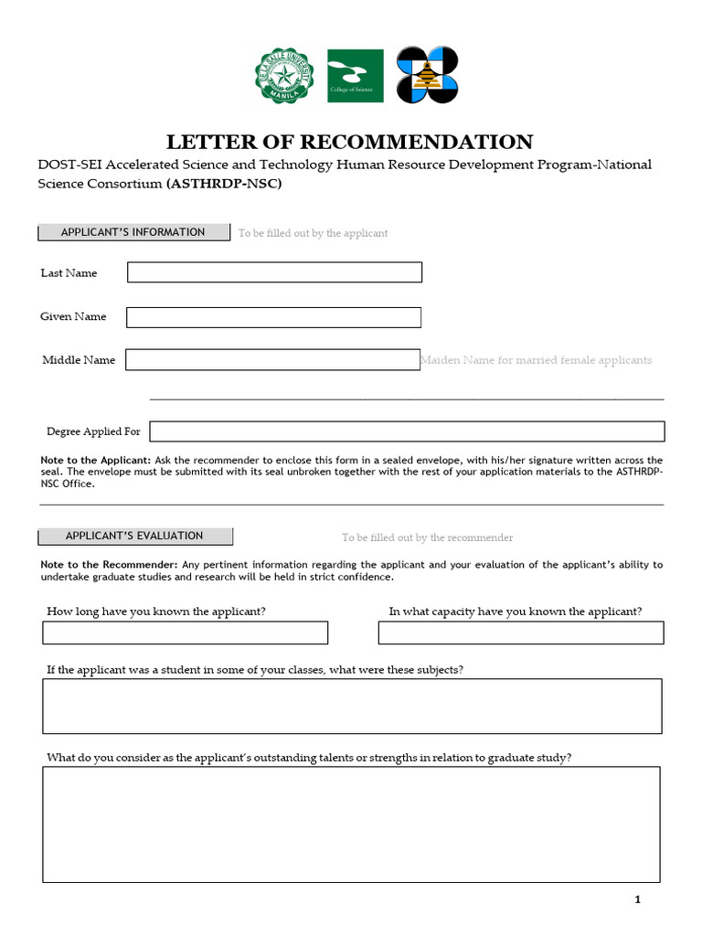 Dost ASTHRDP NSC Letter of Recommendation | PDF | Information | Creativity