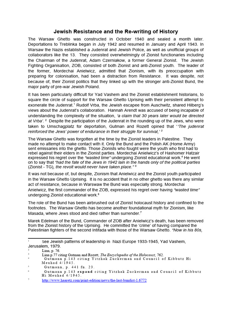 Jewish Resistance and The Re-Writing of History | PDF | Zionism | The ...