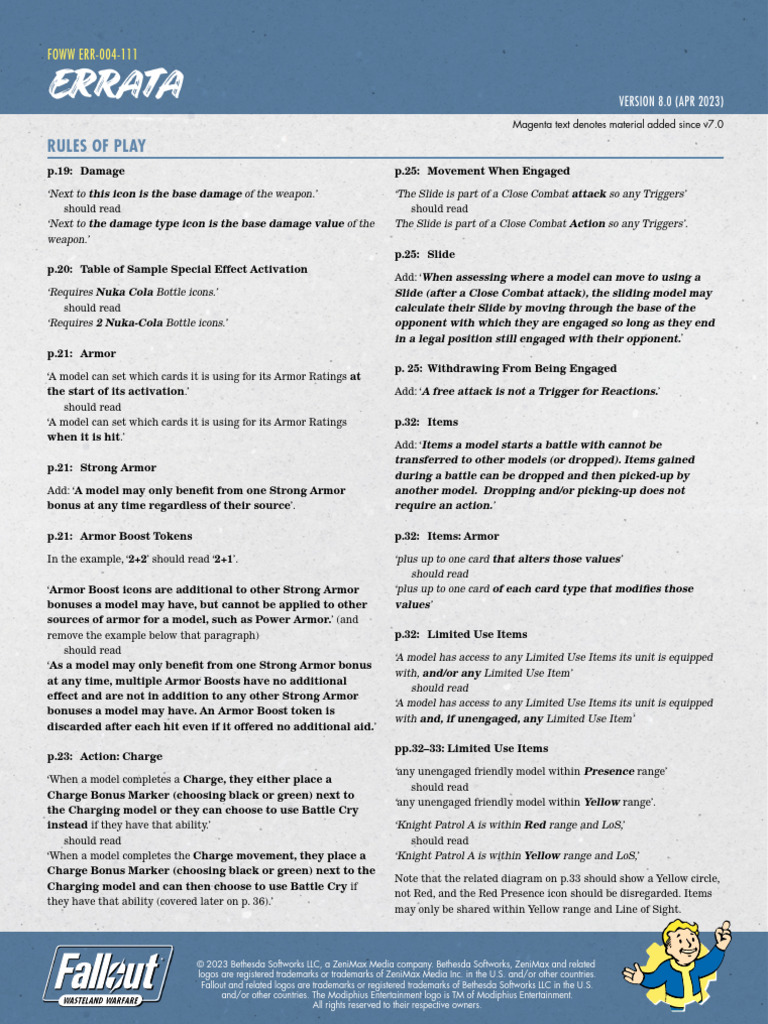 FWW Errata FAQ Card Versions v8 | PDF