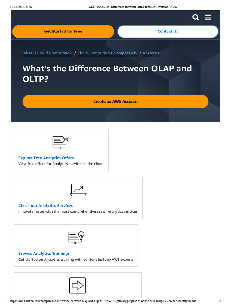 OLTP Vs OLAP - Difference Between Data Processing Systems - AWS | PDF ...