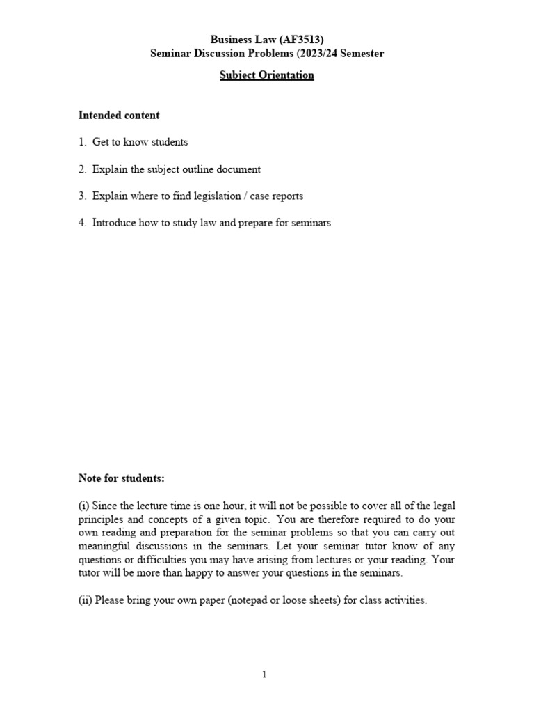 AF3513 - Seminar Problems (2023-24 Sem 1) | PDF | Common Law | Workweek And Weekend
