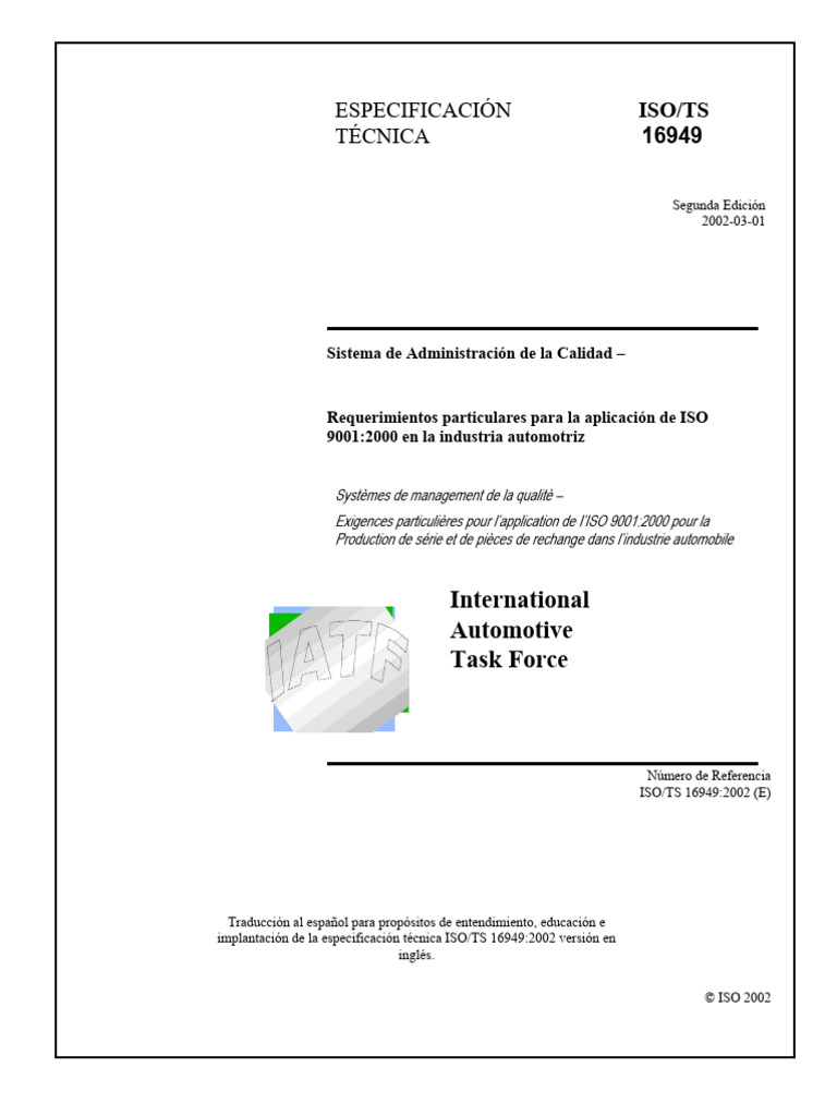 Norma ISO TS 16949 Parte 1 | PDF | Calidad (comercial) | Iso 9000