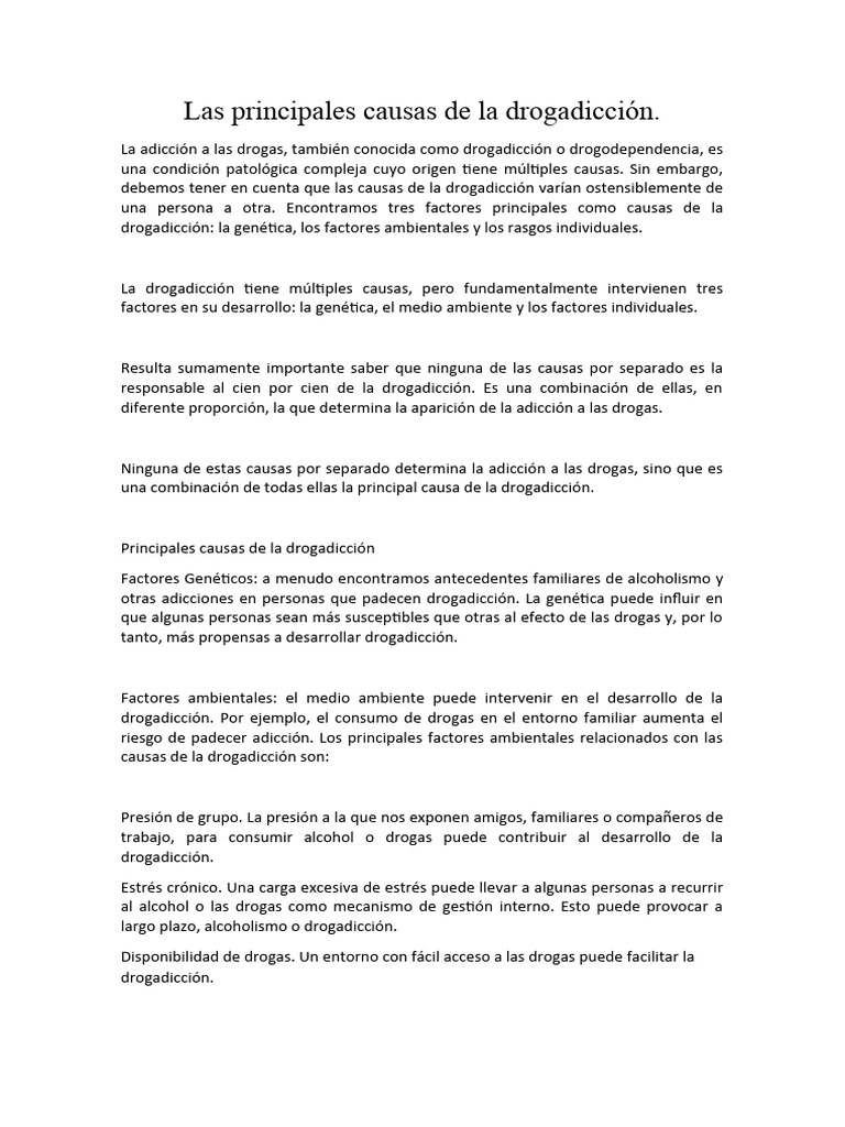 Las Principales Causas de La Drogadicción | PDF | La dependencia de sustancias | Drogas