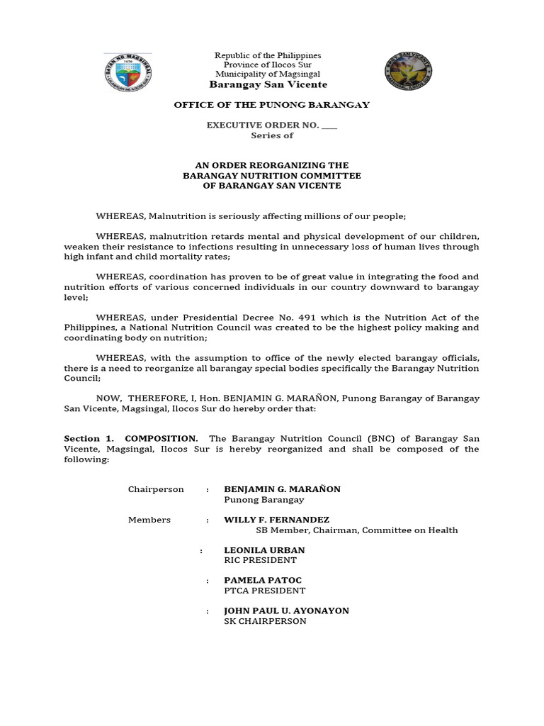 Reorganizing Barangay Nutrition Council | PDF | Malnutrition | Health Care