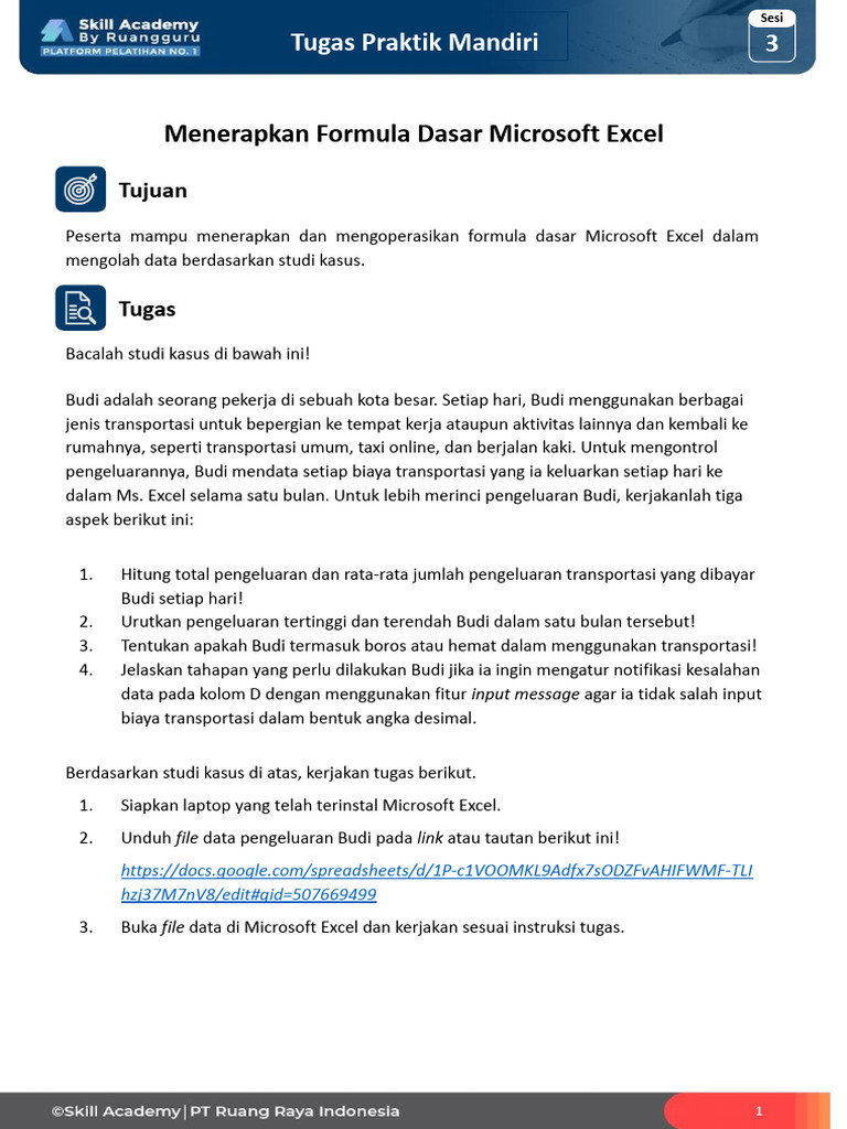 TPM 1 Menggunakan Formula Sederhana Excel - (ERI SUPARNO) | PDF