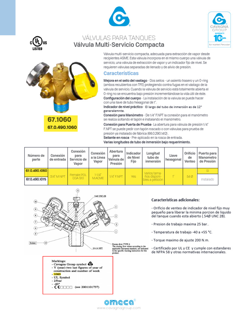 Valvulas Omeca GLP | PDF | Mecánica de Medios Continuos | Gases