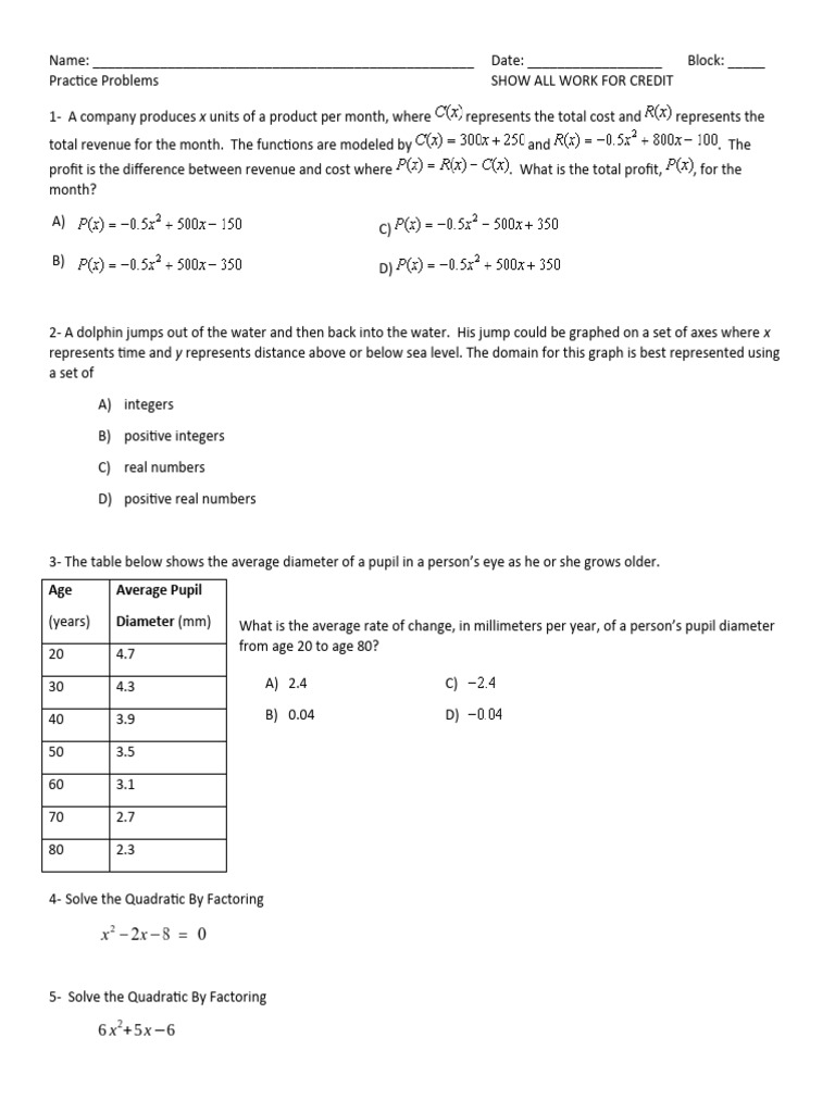 EOC Review Units 1-4 | Download Free PDF | Quadratic Equation ...