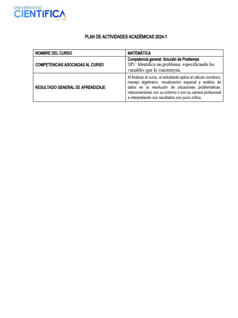 Plan de Actividades Matemáticas 2024-1 | PDF | Evaluación | Cognición