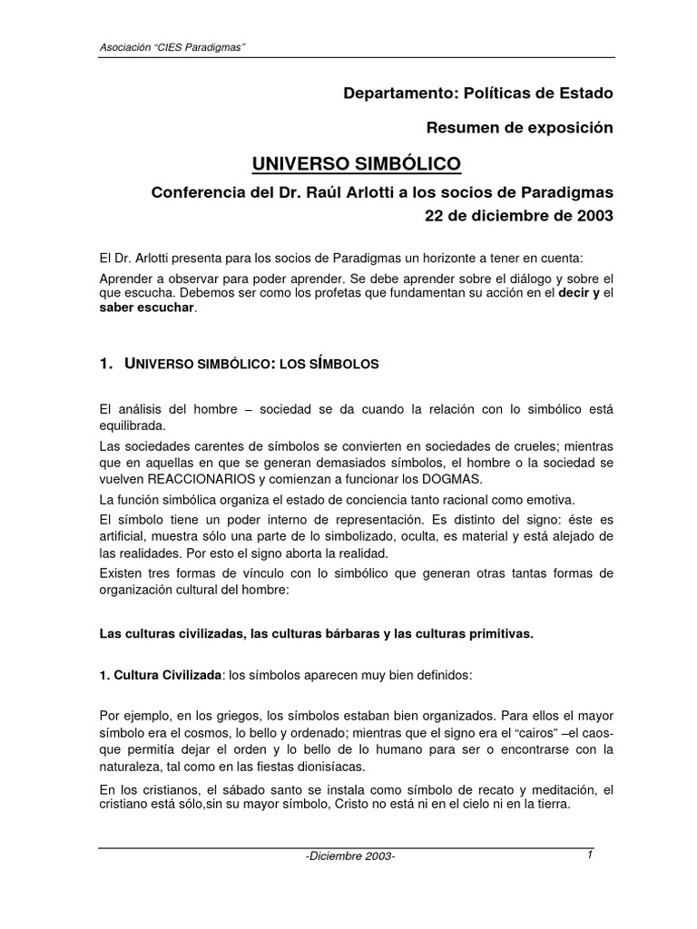 El Universo Simbólico | PDF | Sociedad | Los símbolos