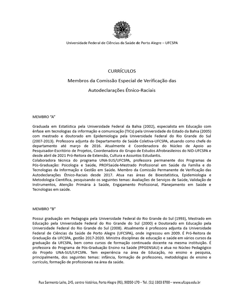 Currículos da Comissão Étnico-Racial | PDF | Pedagogia | Pós-graduação
