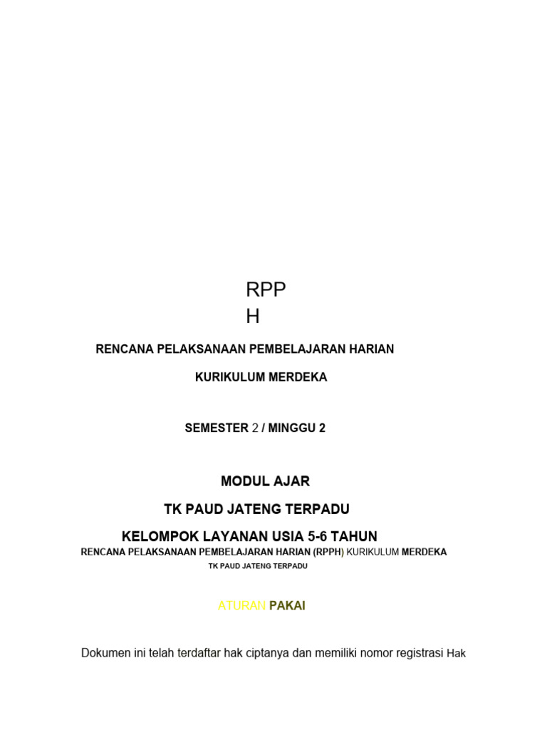 Modul Ajar RPPH TK B 5 6 Tahun Kurmer Smt2 Minggu 02 FREE | PDF