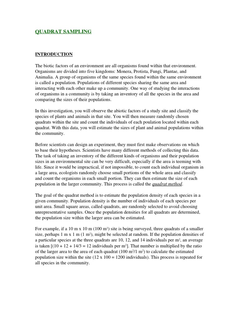 Quadrat Sampling | PDF | Sampling (Statistics) | Science