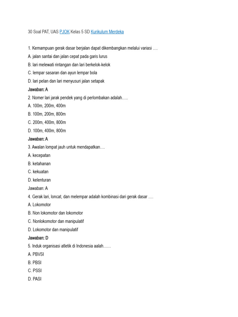 30 Soal Pat Pjok | PDF