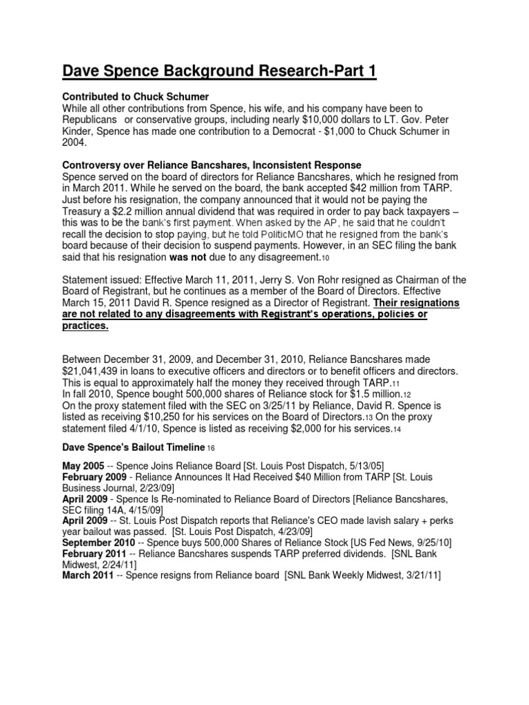 Dave Spence Research Part 1 | PDF