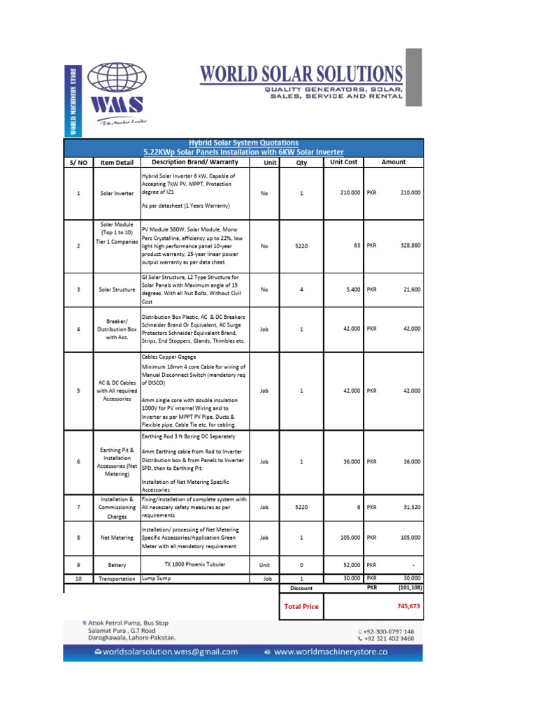 Price Quote 5.2Kwp Hybrid Solar System With Net Metering 3 Jan 2024 ...