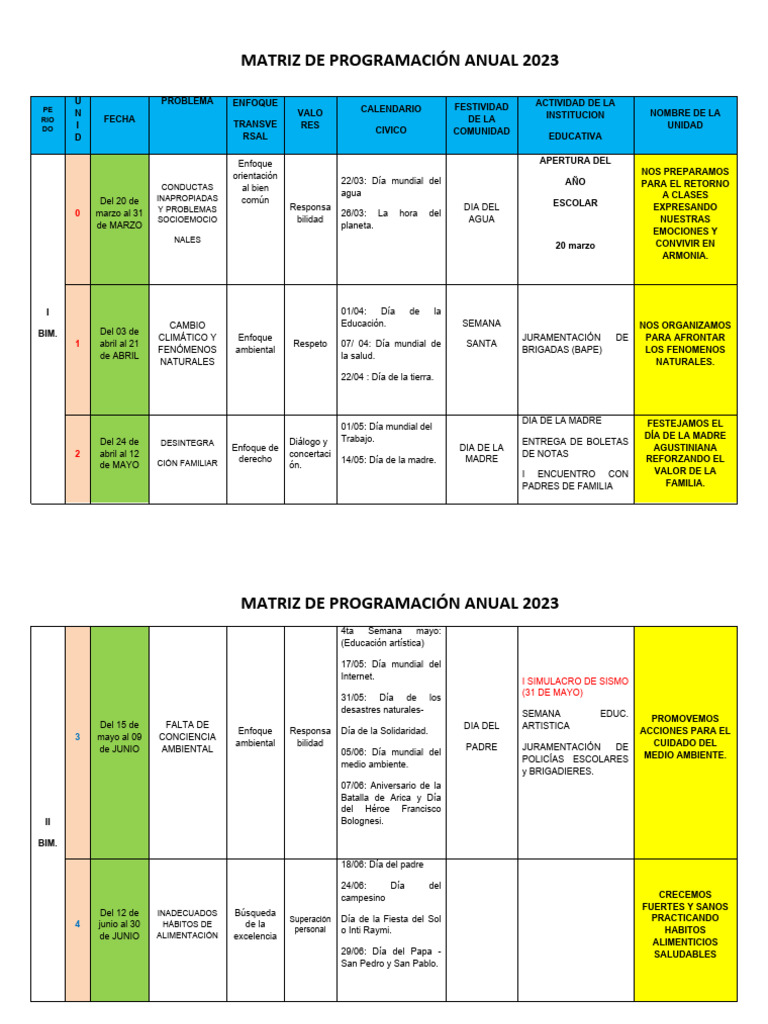 Matriz de Planificacion Anual 2023 | PDF