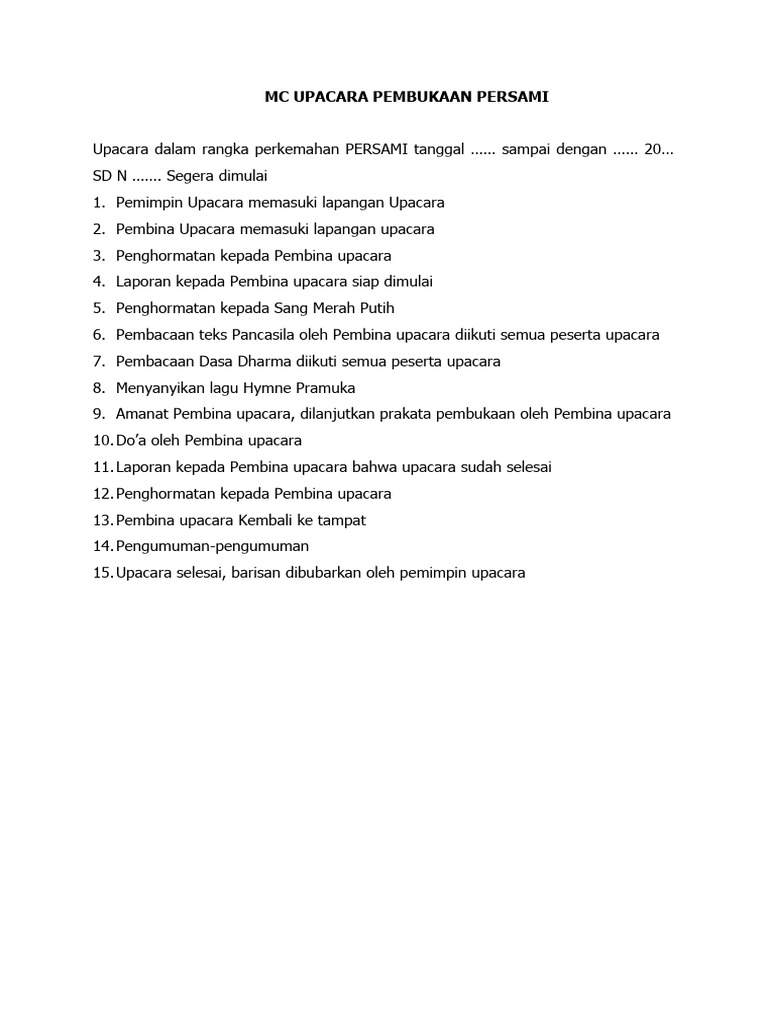 MC Upacara Pembukaan Persami | PDF