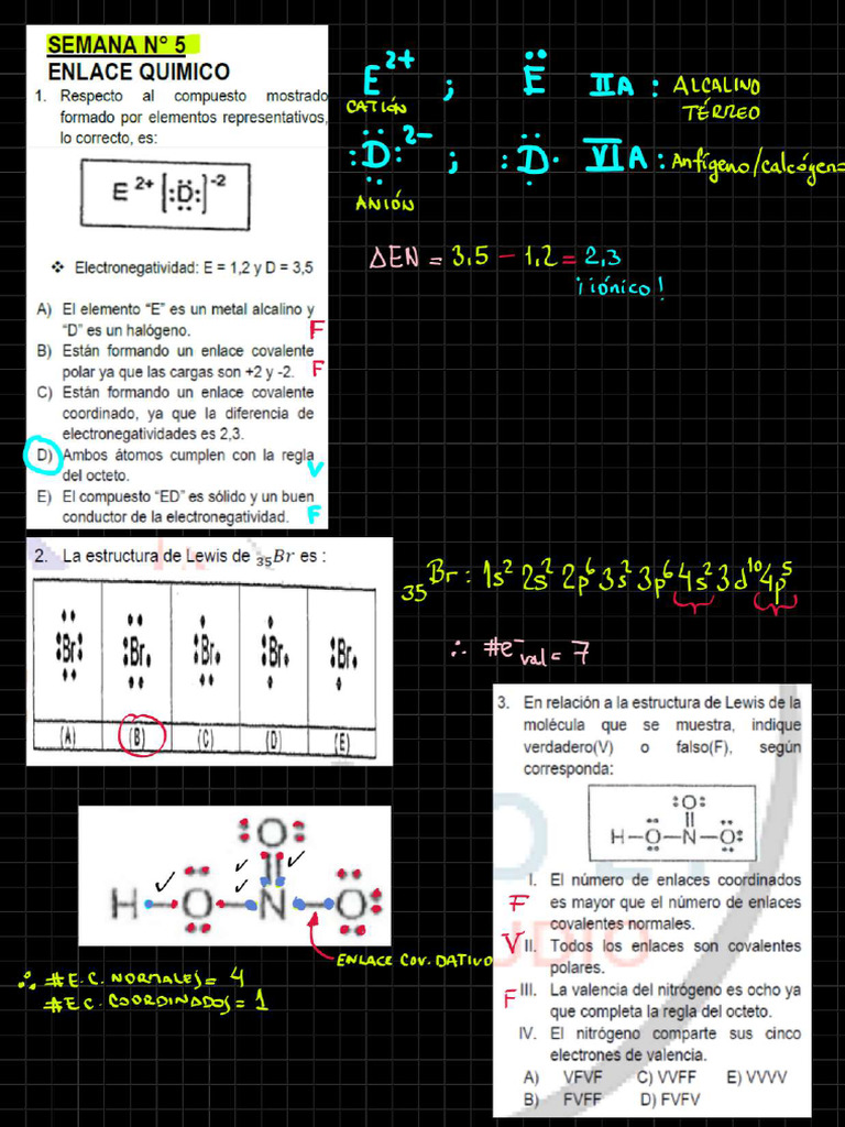 SEMANA 5 EJERCIOS DE ENLACE QUMICO | PDF SEMANA 5 EJERCIOS DE ENLACE QUMICO | PDF
