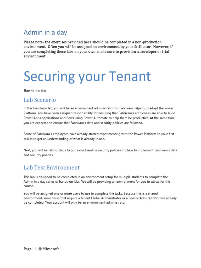 01-Secure Your Tenant Lab Manual | PDF | Microsoft Outlook | Mobile App