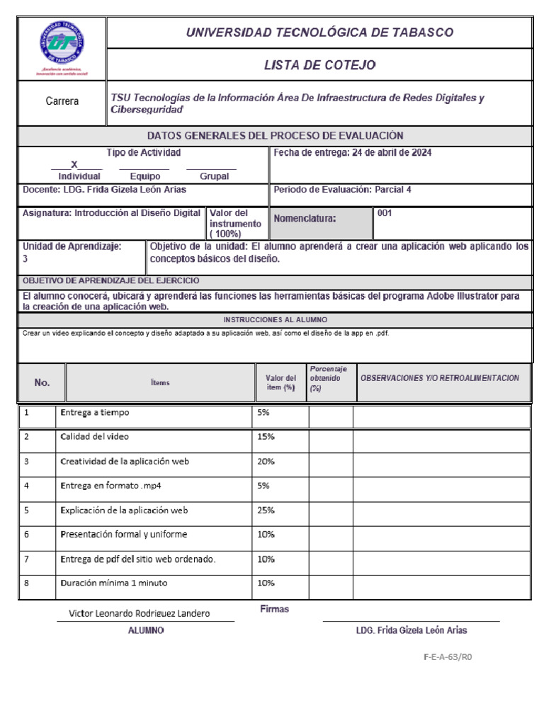 Hoja de Cotejo | PDF