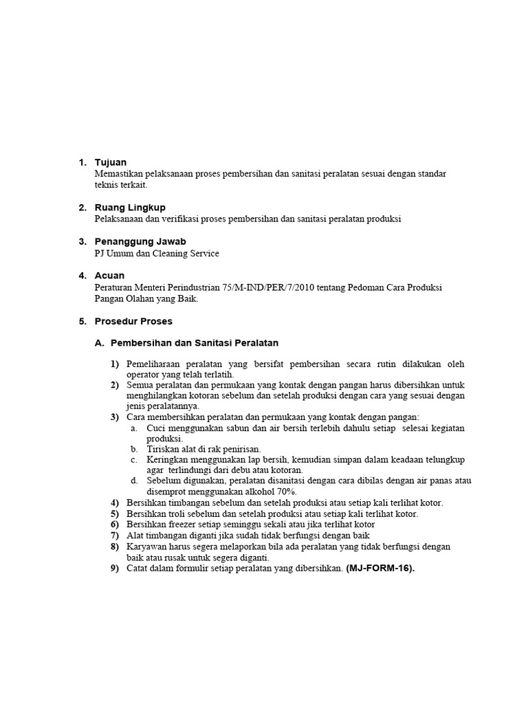 SOP-05 - Prosedur Sanitasi Peralatan | PDF