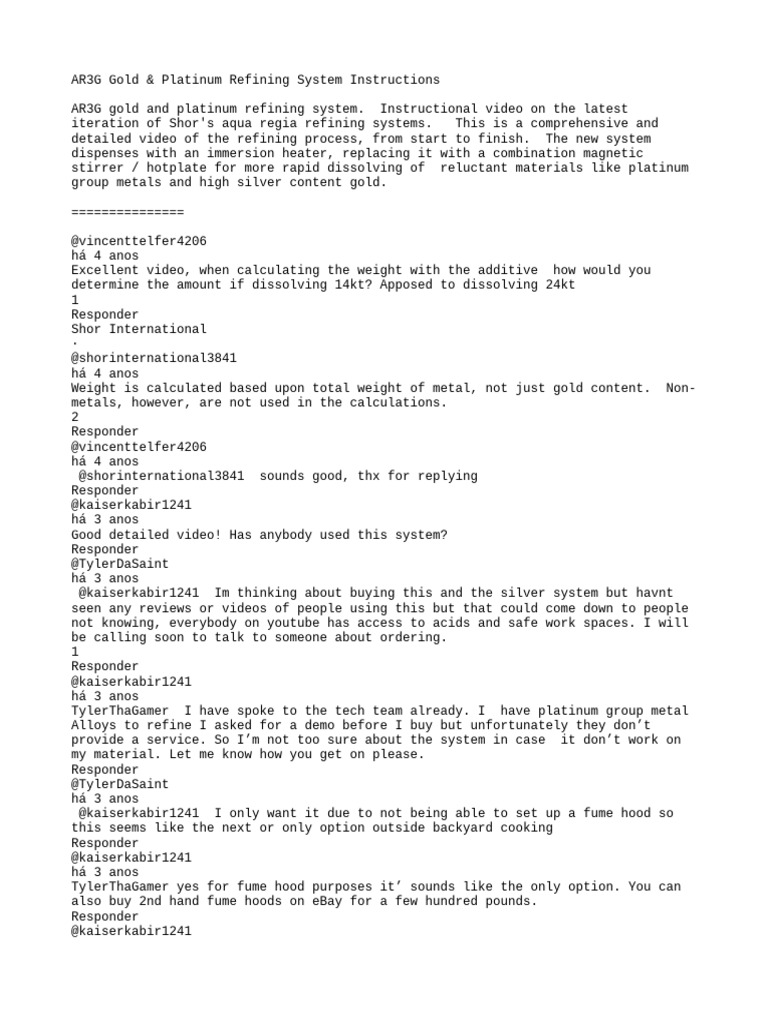 AR3G Gold & Platinum Refining System Instructions | PDF | Precipitation ...